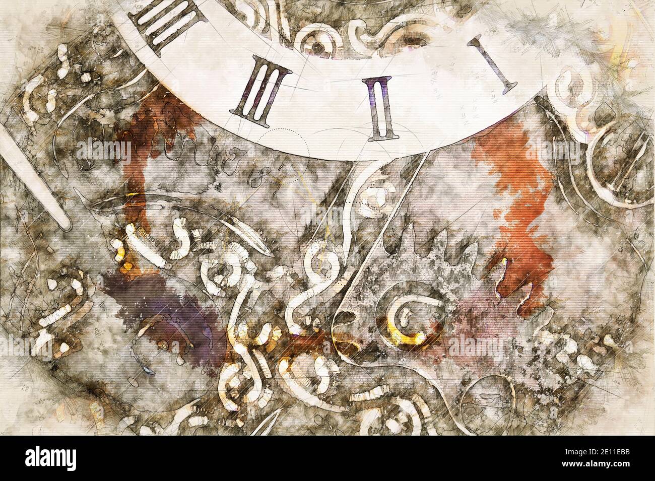 Digital Artistic Sketch Of A Clockwork Stock Photo - Alamy
