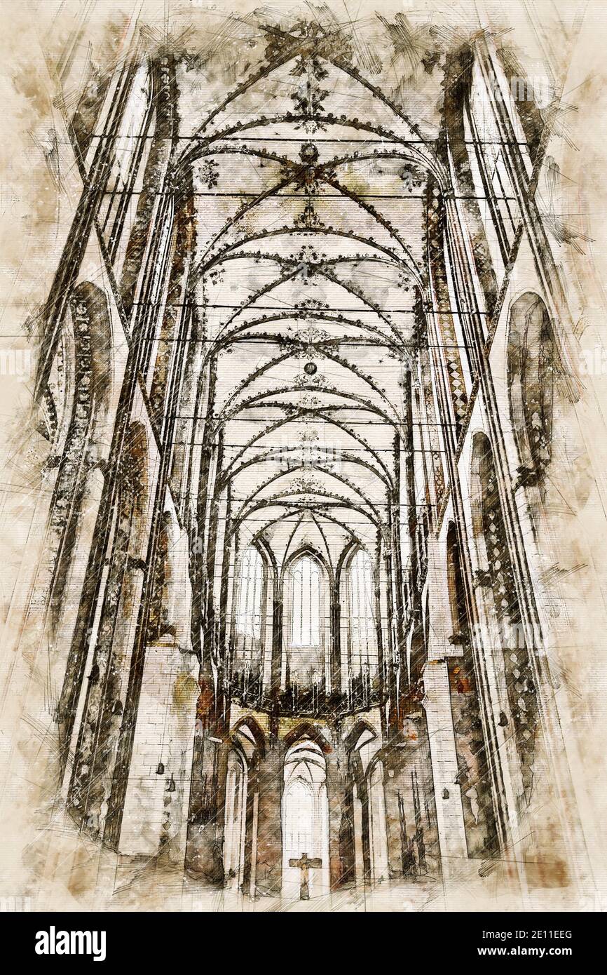 Digital Artistic Sketch Of A Cathedral Stock Photo - Alamy
