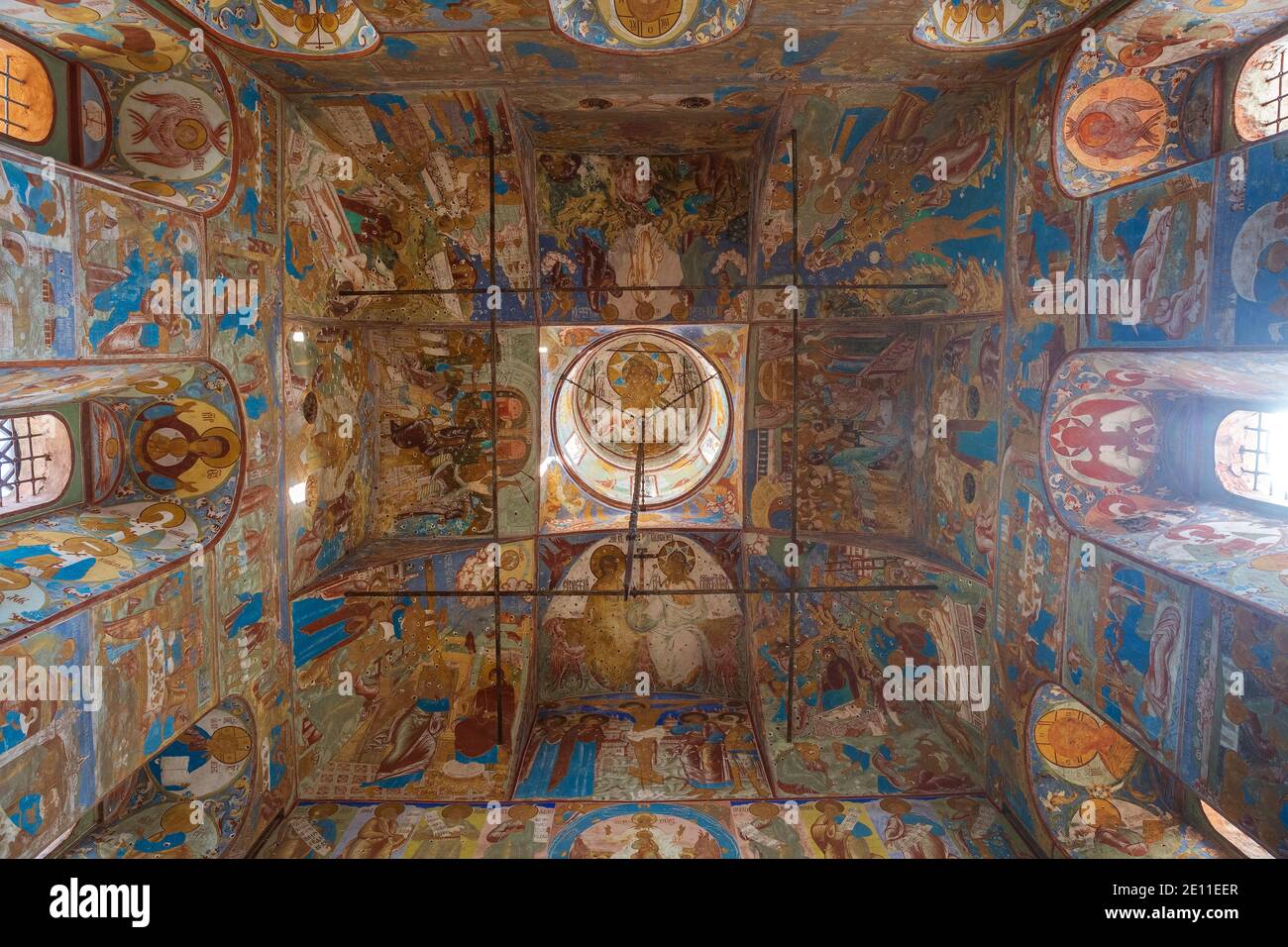 ROSTOV VELIKY, RUSSIA - MAY 12, 2019: Antique frescoes with images of ...