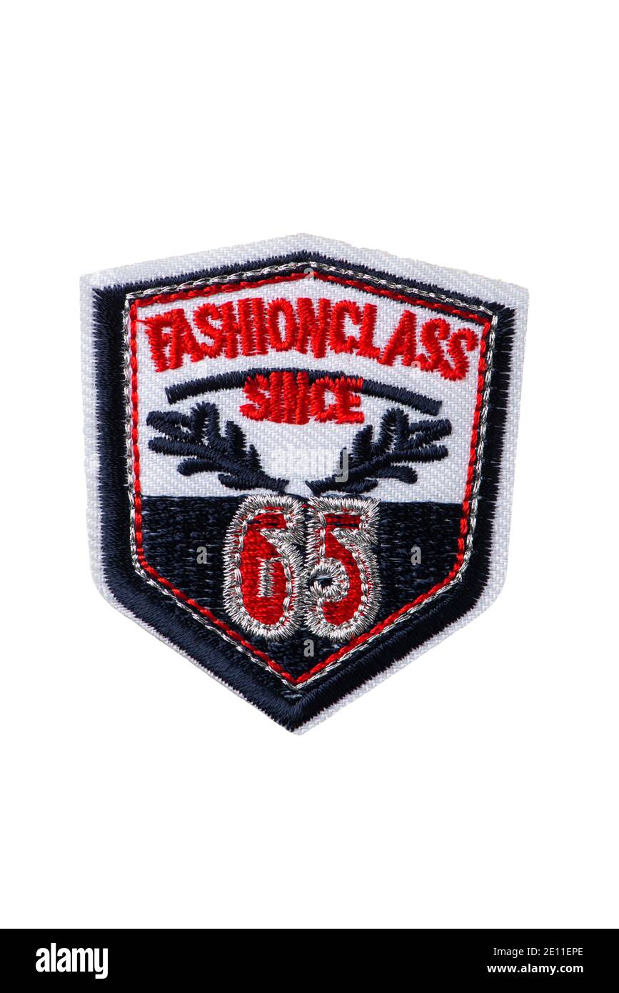 Embroidered badge with fashion class emblem isolated on white ...