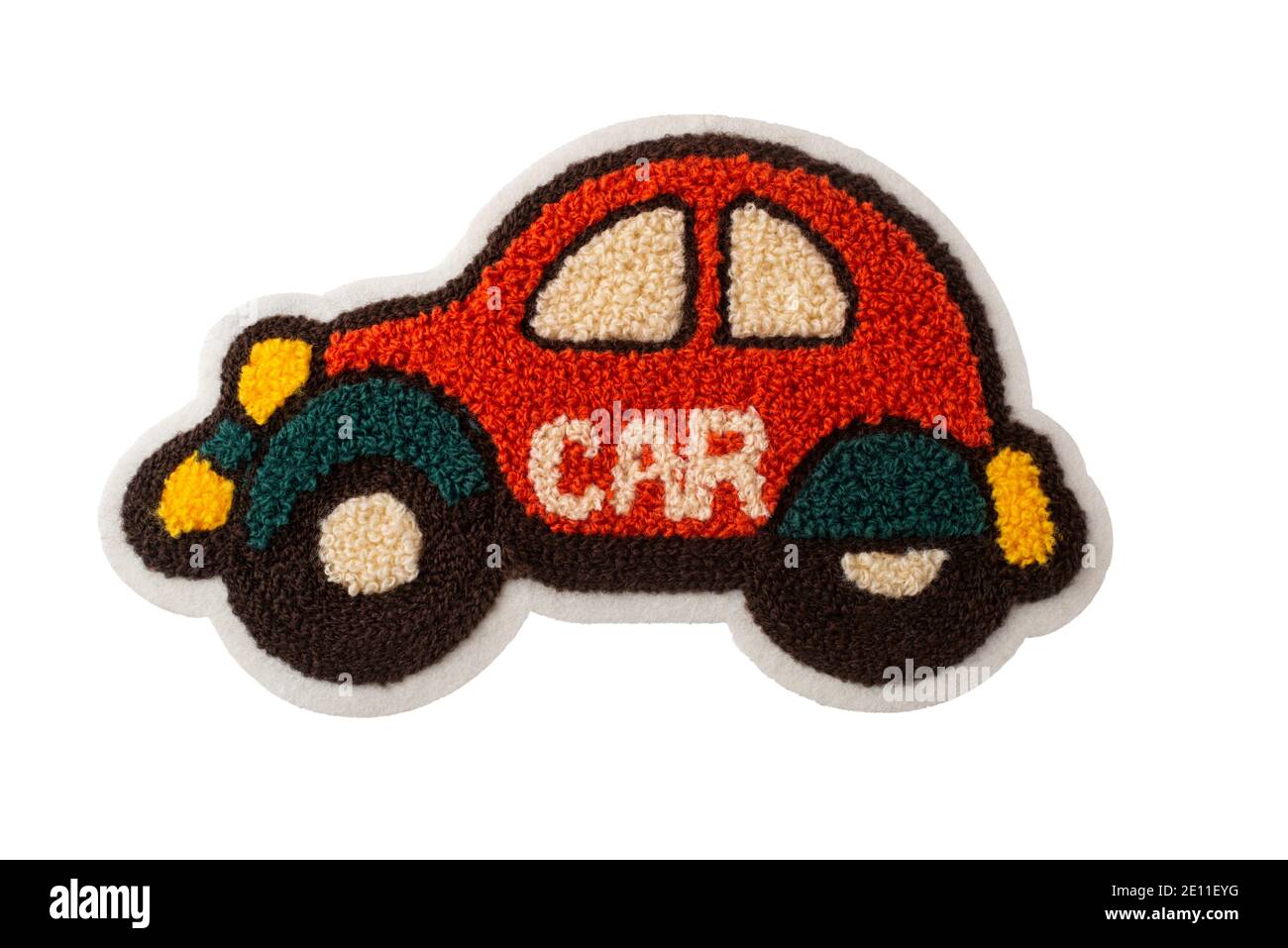Red car fuzzy patch isolated on white background Stock Photo - Alamy