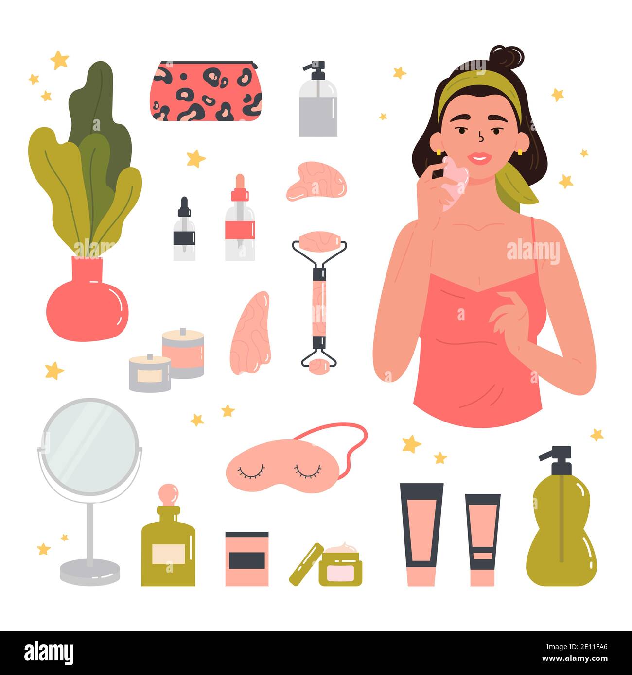 Cartoon beautiful girl applying makeup hi-res stock photography and ...