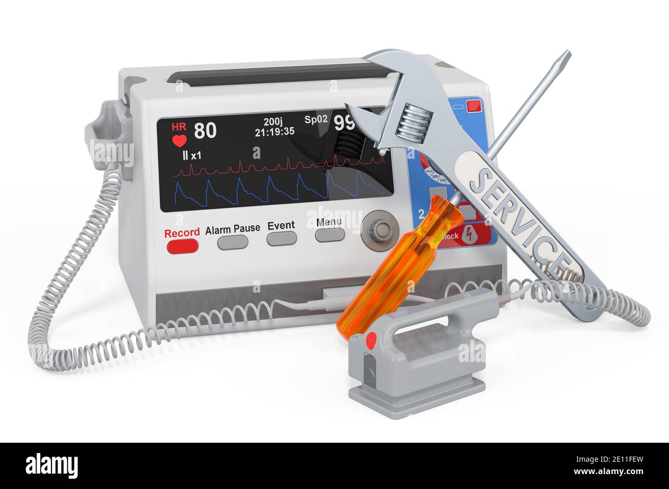 Service and repair of automated external defibrillator, 3D rendering ...