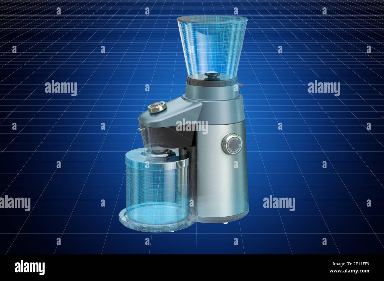 Visualization 3d cad model of electric coffee grinder, blueprint. 3D ...