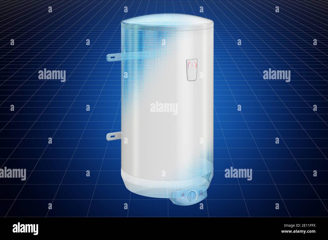 Visualization 3d cad model of electric boiler, water heater, blueprint ...