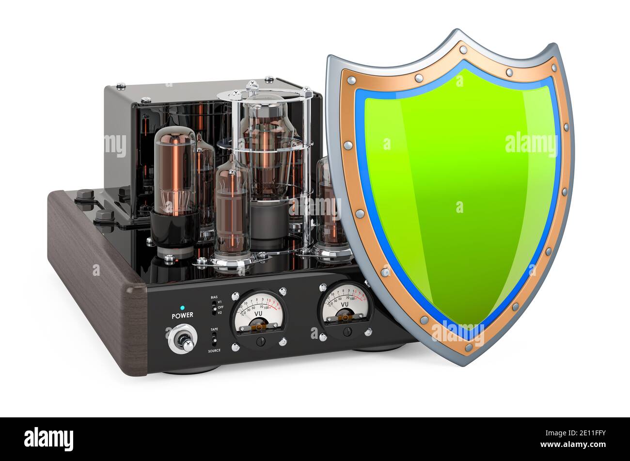 Electronic amplifier with shield, 3D rendering isolated on white ...