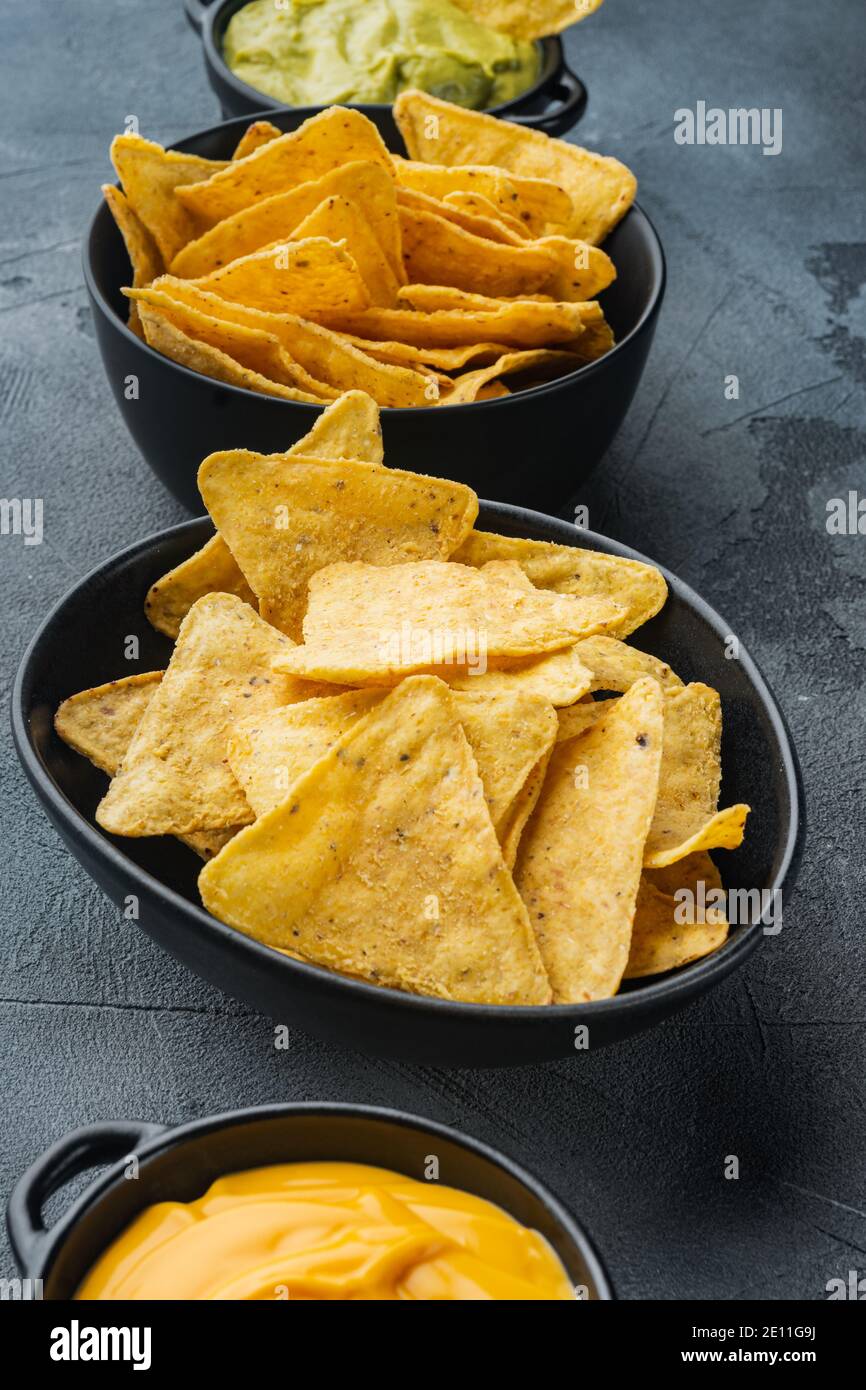Mexican nachos with sauce set, on gray background Stock Photo - Alamy
