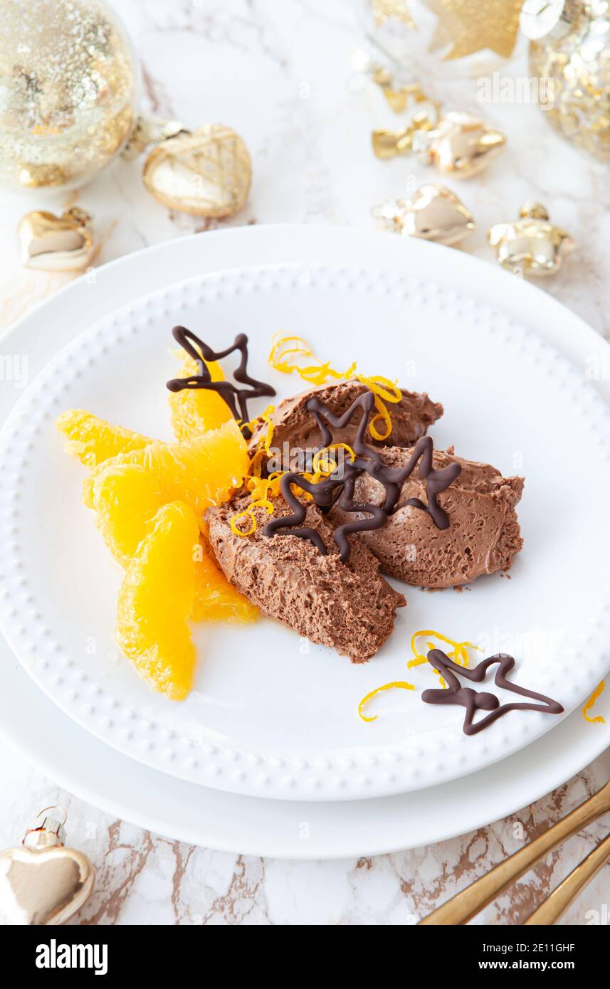 Delicious Chocolate Mousse With Orange Slices Stock Photo - Alamy
