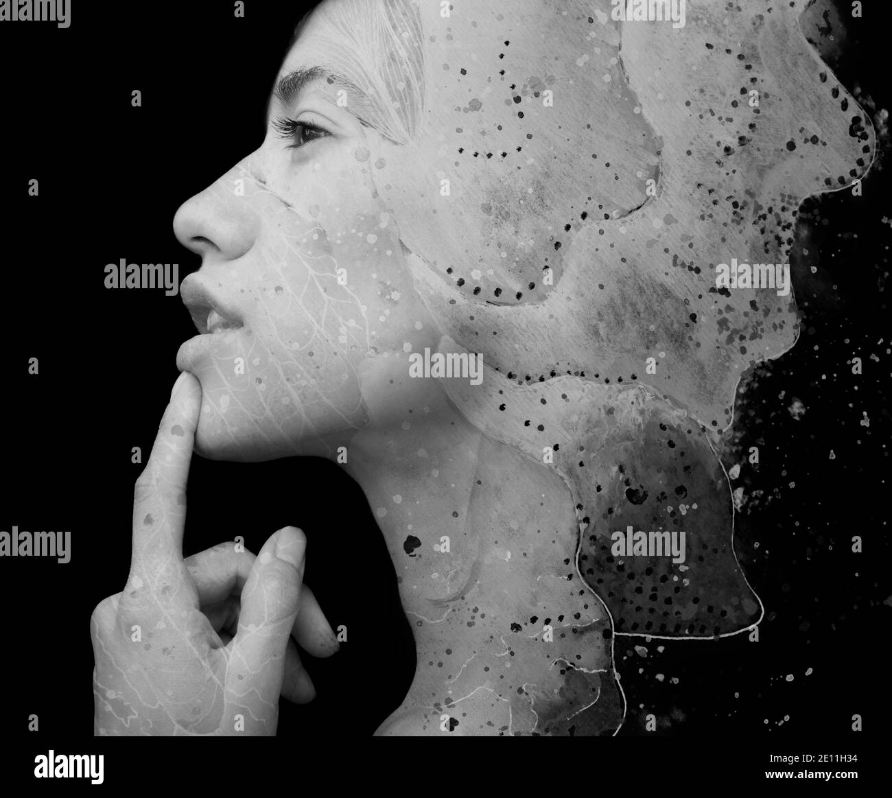 An abstract dotted paintography portrait of a young woman's profile ...
