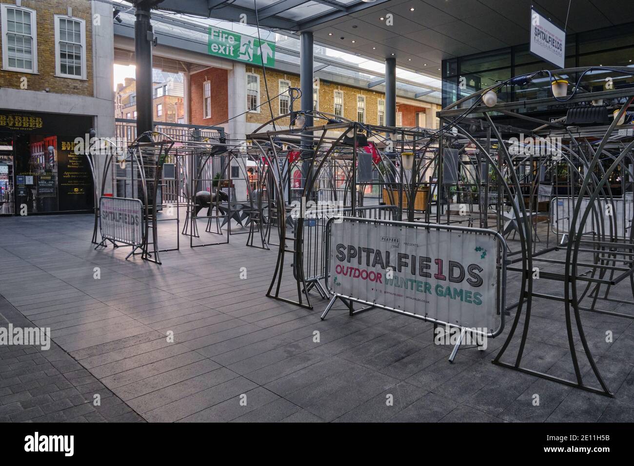 The famous and once vibrant Old Spitalfields Market,stalls and shops ...