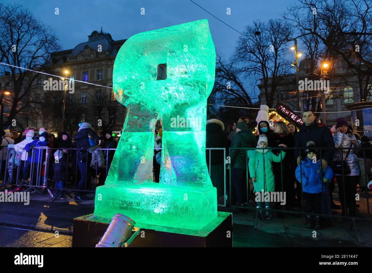 An ice sculpture seen during the exhibition. As part of the New Year ...