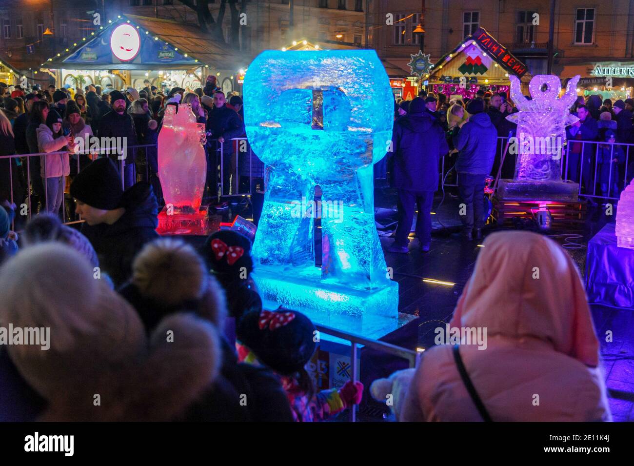Ice sculptures seen during the exhibition. As part of the New Year ...