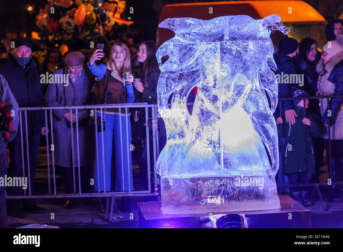 An ice sculpture seen during the exhibition. As part of the New Year ...