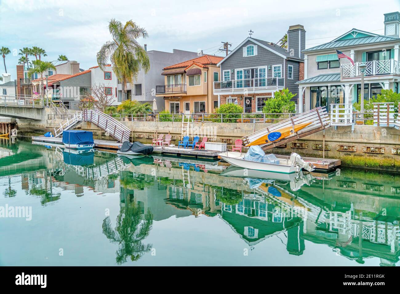 Resort like scenery at Long Beach neighborhood with canal and ...