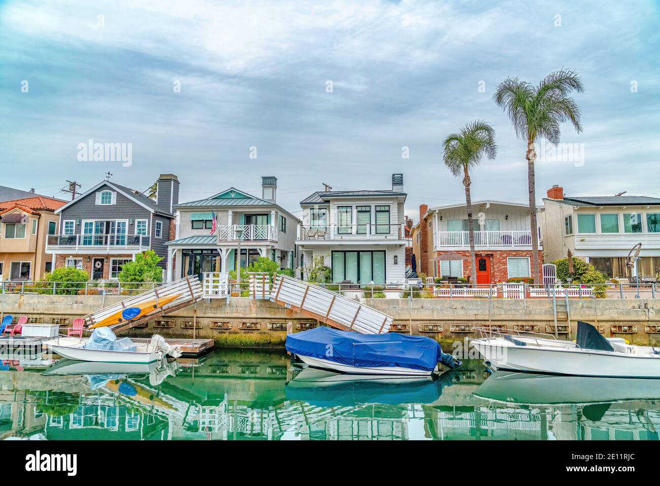 Long Beach California resort like landscape with canal and waterfront ...