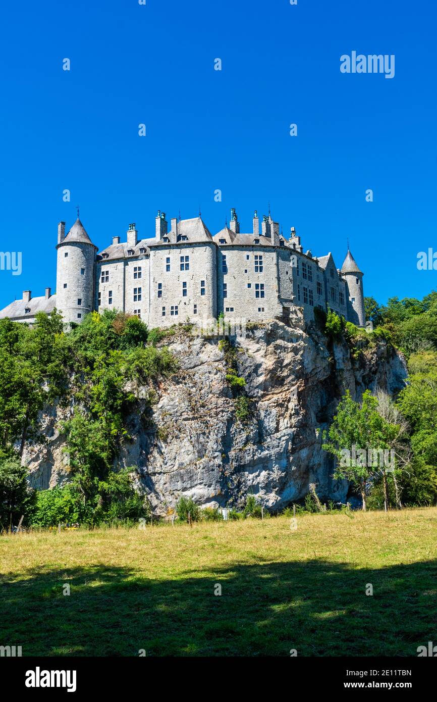 Castle of Walzin, built on a rock over the river, Belgium Stock Photo ...