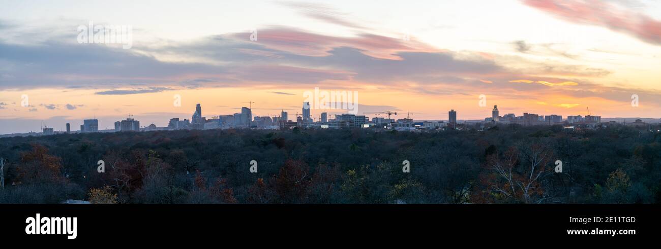 Wide Angle View of Downtown Austin Texas Skyline During Cloudy Sunset ...
