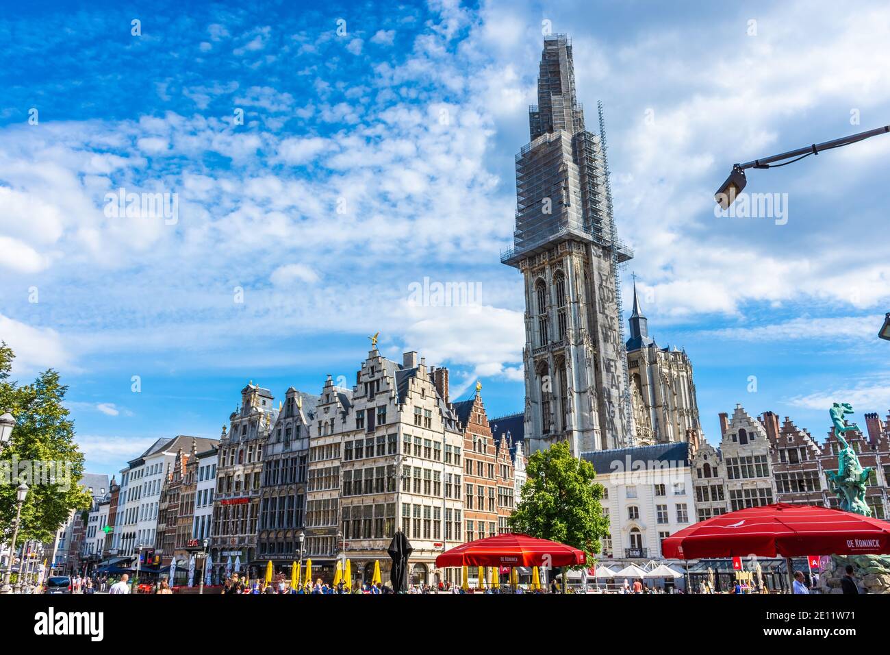 ANTWERP, BELGIUM, 22 JULY 2020: Beautiful buildings in the square of ...