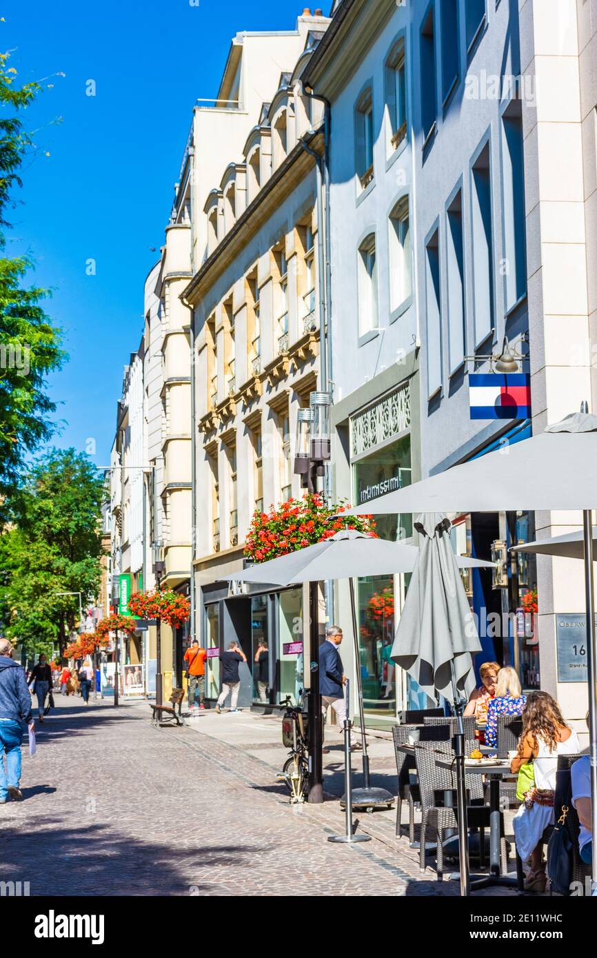 LUXEMBOURG CITY, LUXEMBOURG, 21 JULY 2020: Main street in the historic ...