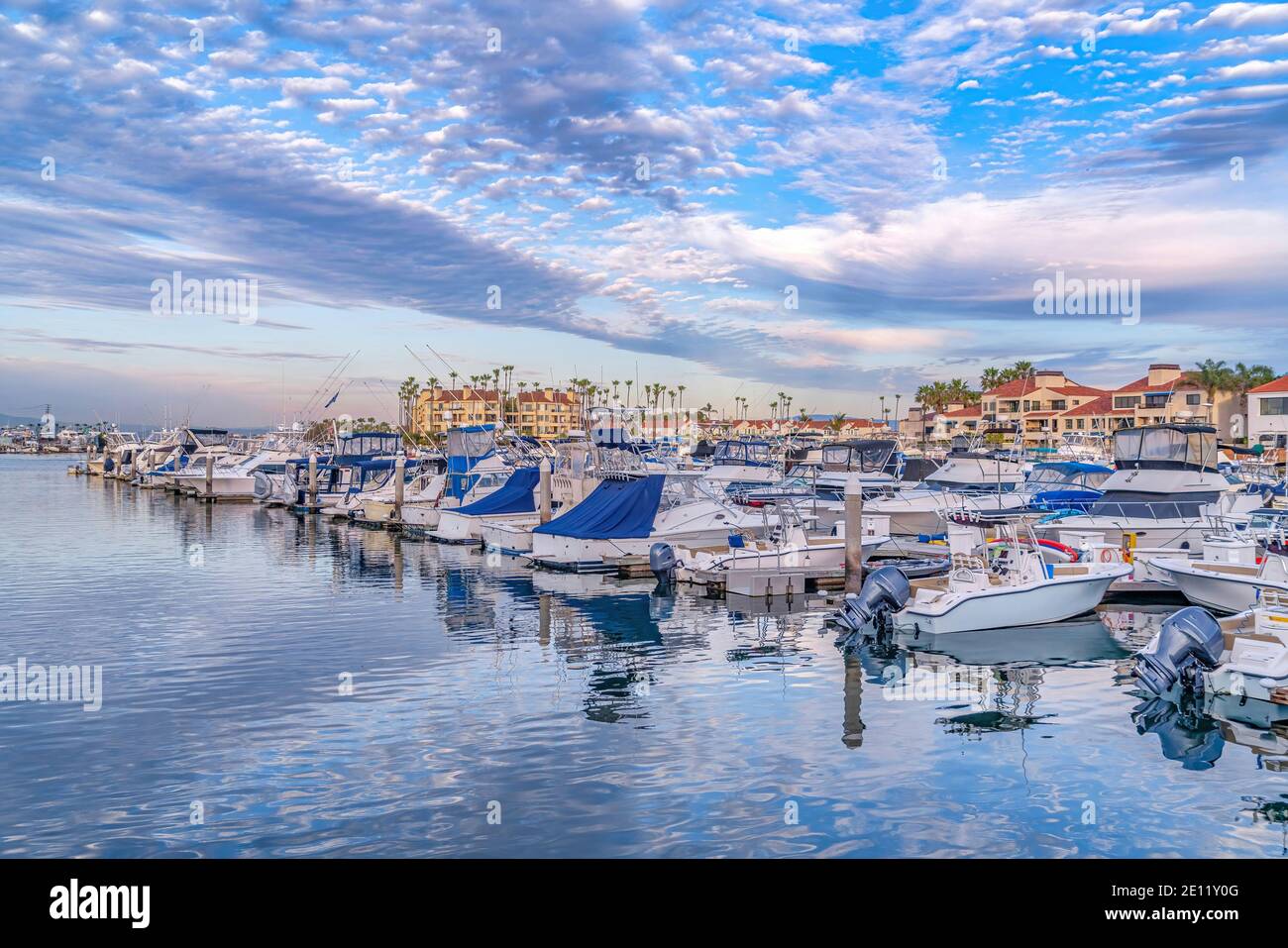 Magnificent view of harbor in Huntington Beach California with ...