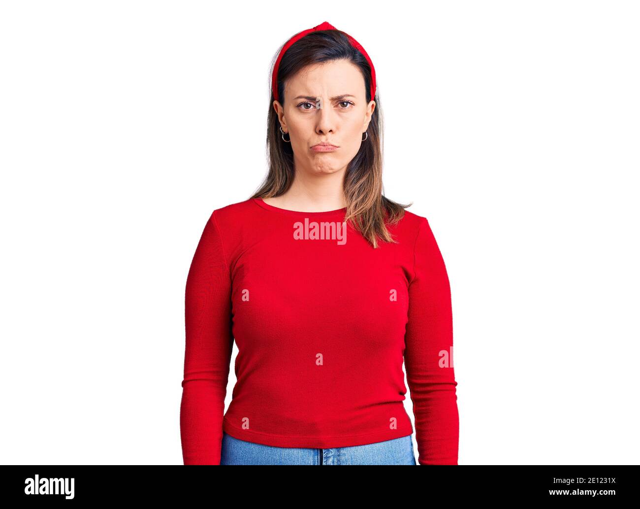 Young beautiful woman wearing casual clothes depressed and worry for ...