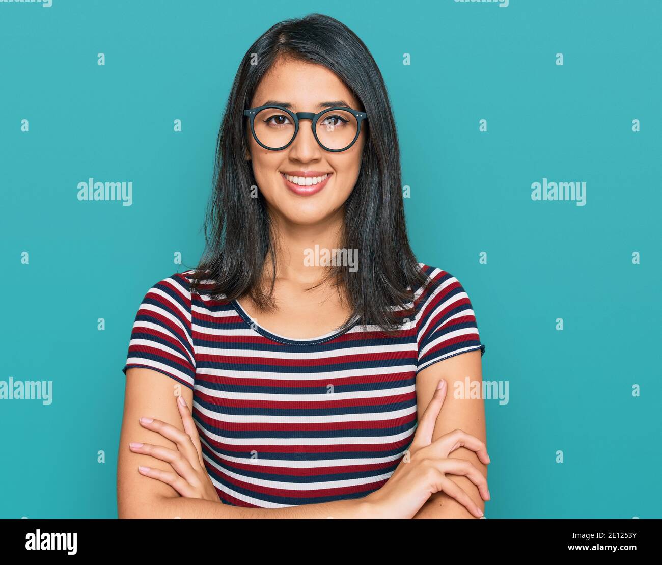 Beautiful Asian Young Woman Wearing Casual Clothes And Glasses Happy