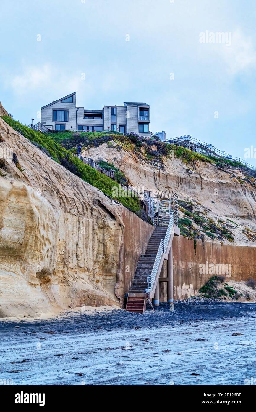 La Jolla California landscape with houses on a rocky cliff overlooking ...
