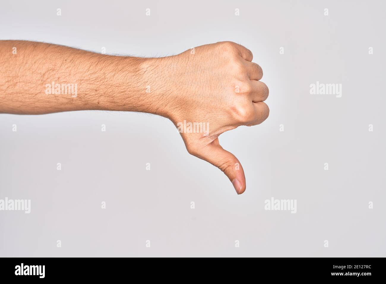 Hand of caucasian young man showing fingers over isolated white ...