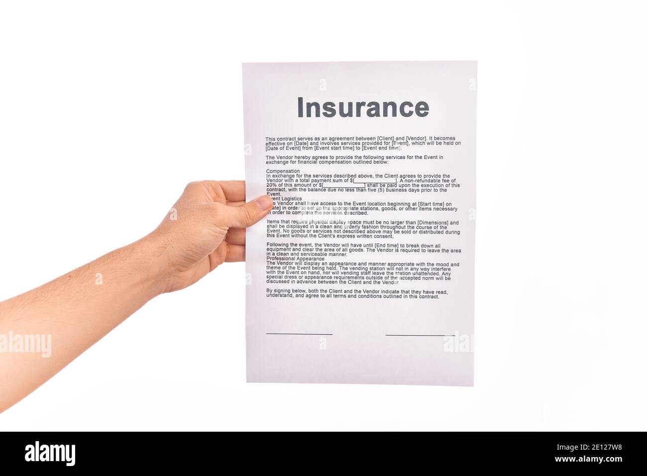 Holding Insurance paper form over isolated white background Stock Photo ...