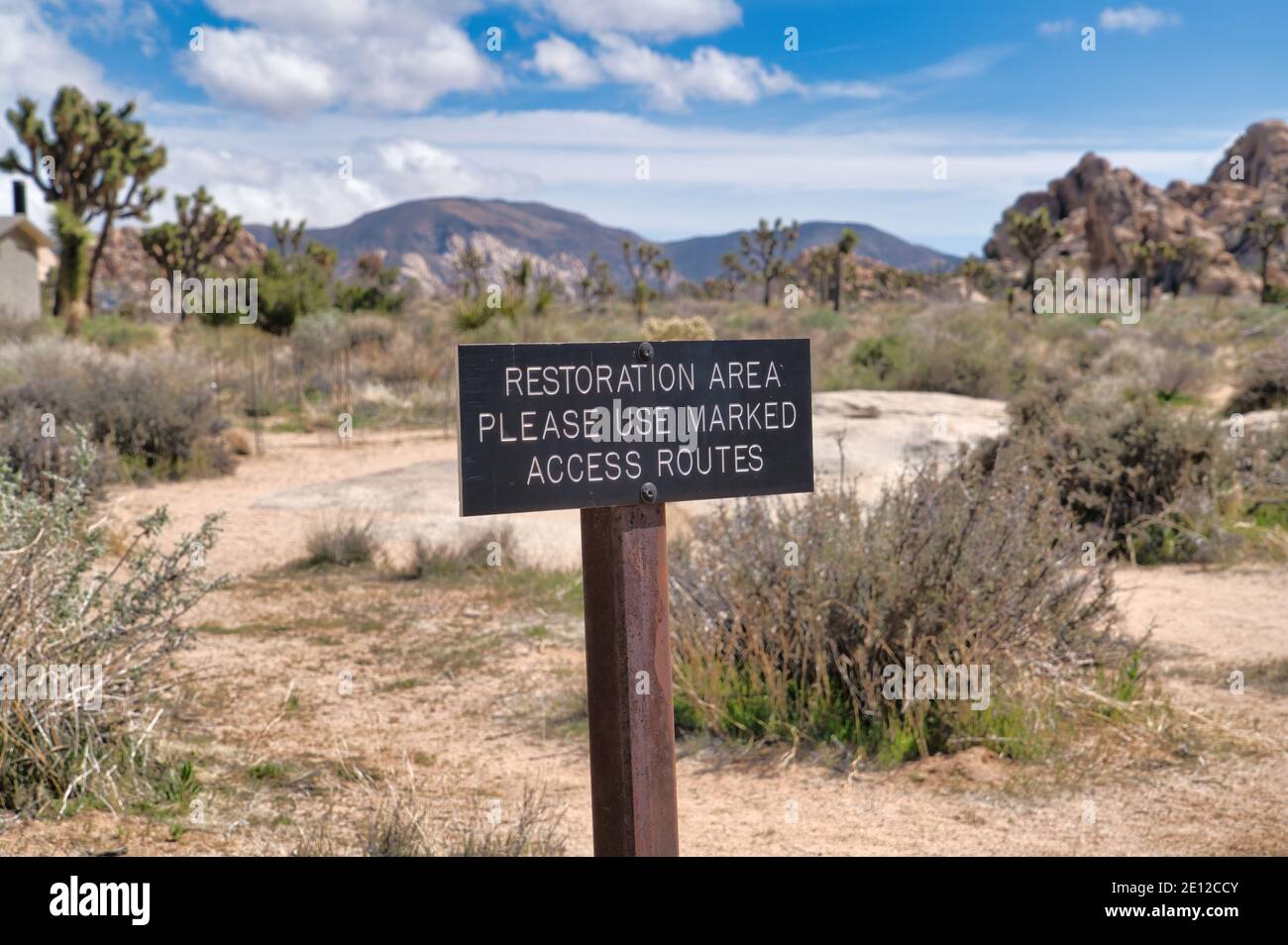 Restoration Area sign at Joshua Tree National Park southern California ...