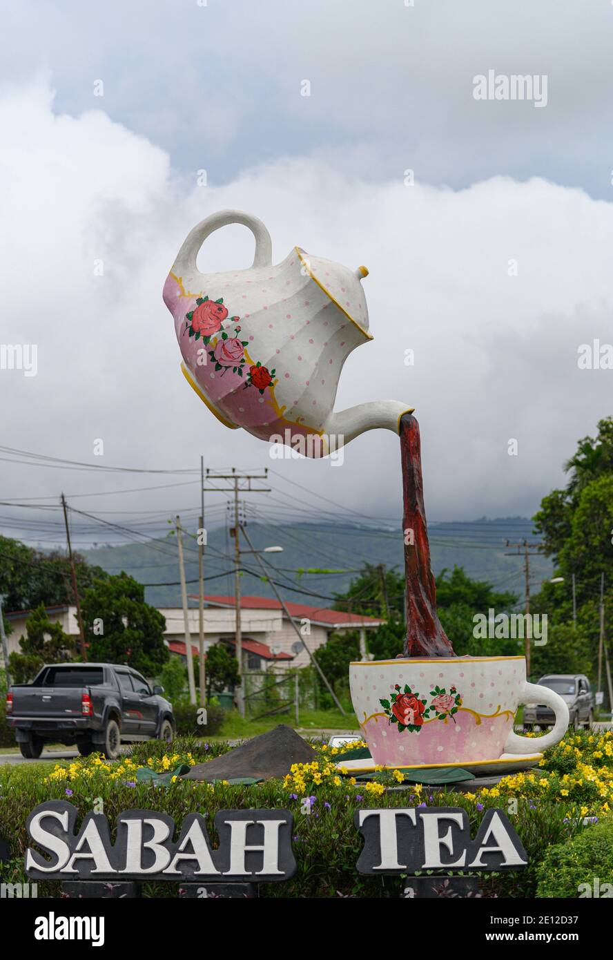Teapot and cup sculpture for Sabah Tea company Stock Photo - Alamy