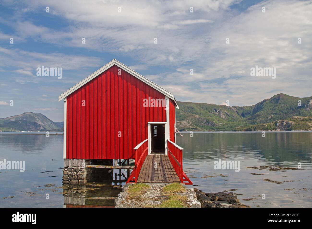 Red Boat Huts In Sor Eitran Idyllically Built On Piles In The ...