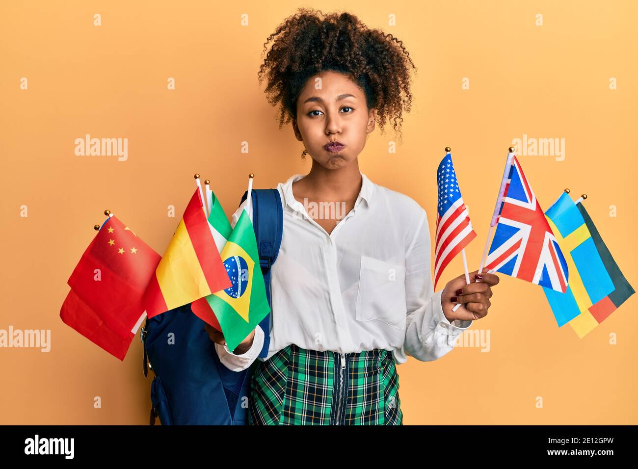 Beautiful african american woman with afro hair exchange student ...