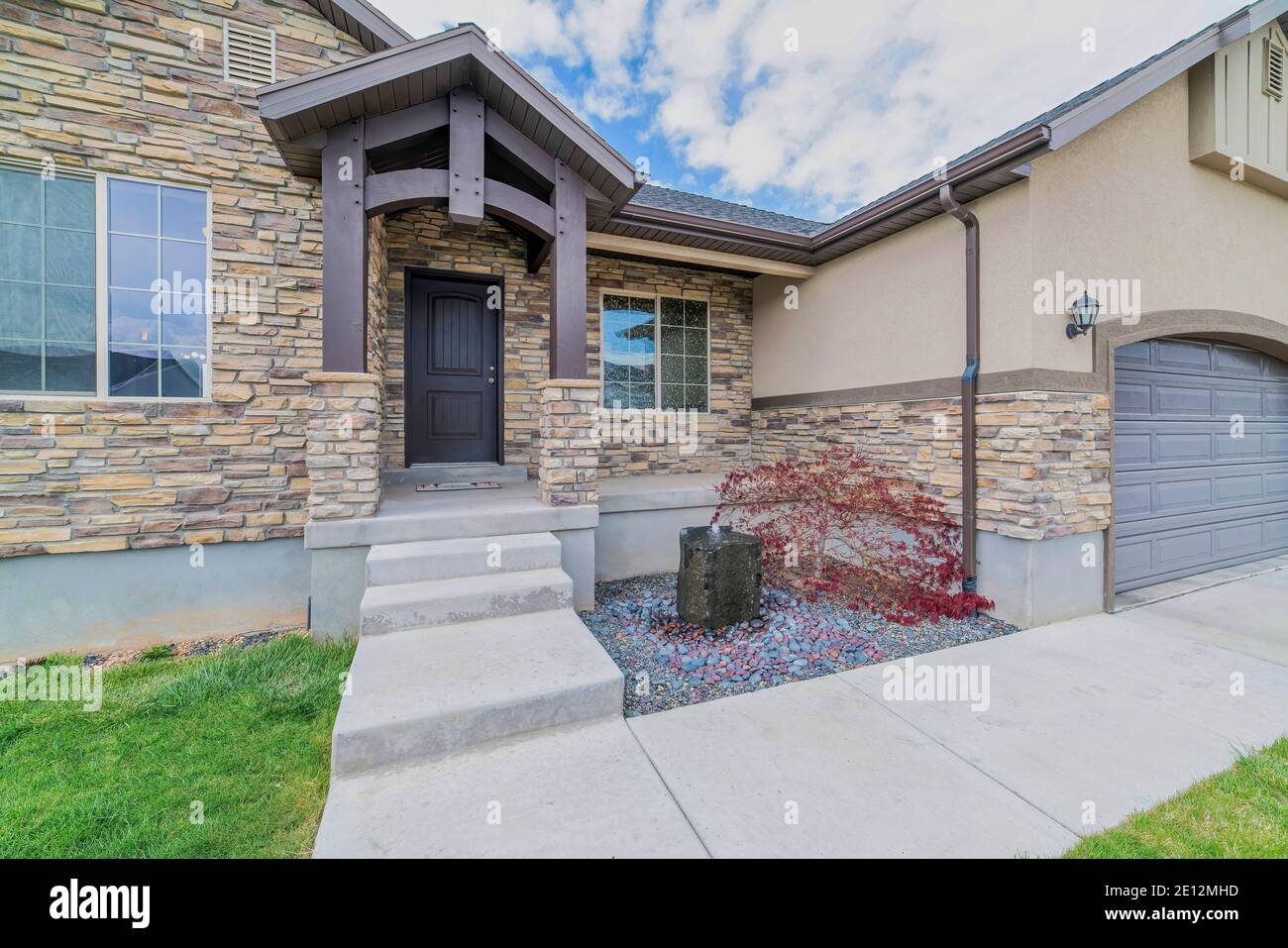 One Story House Facade Stone