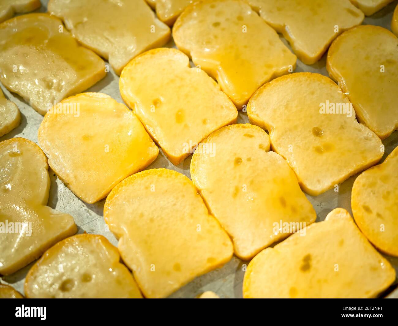 Crispy garlic bread glazed with sweet garlic sauce just came out of the ...