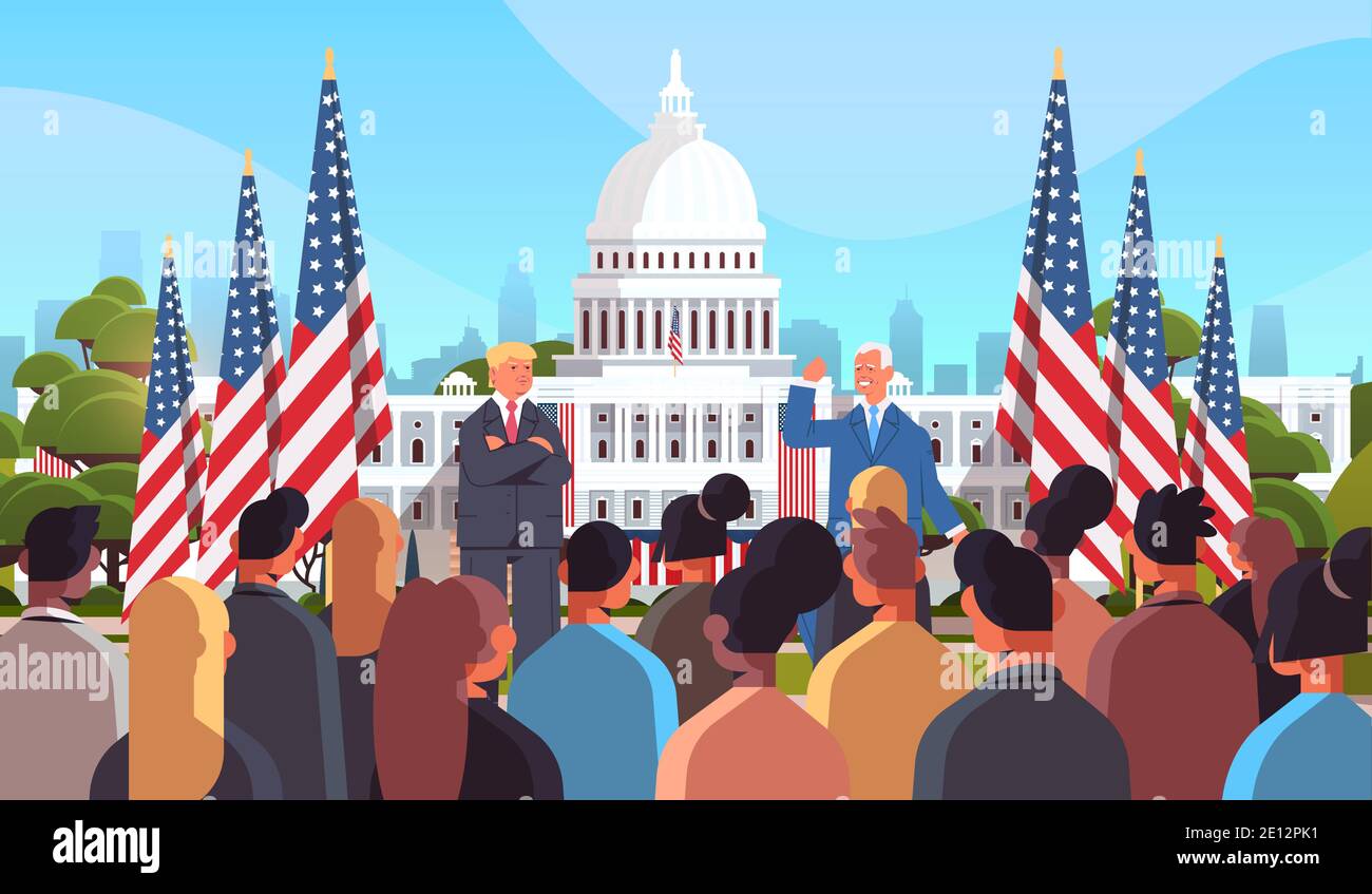 unhappy man american republican and happy newly elected democratic ...