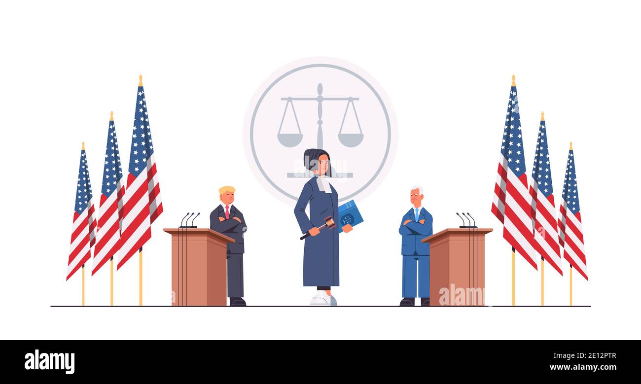 judge woman standing in front of men republican and democrat United ...
