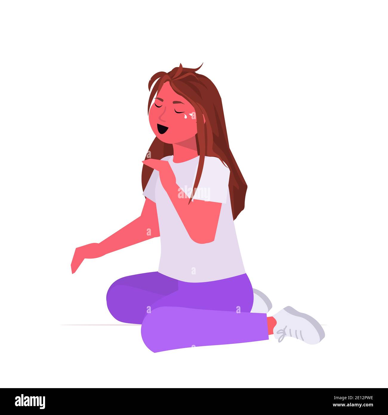 unhappy little girl crying childhood concept female cartoon character ...