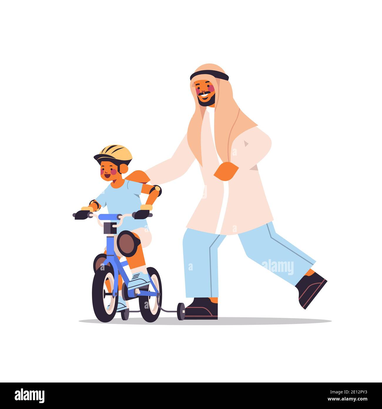 arab father teaching little arabic son to ride bike parenting ...