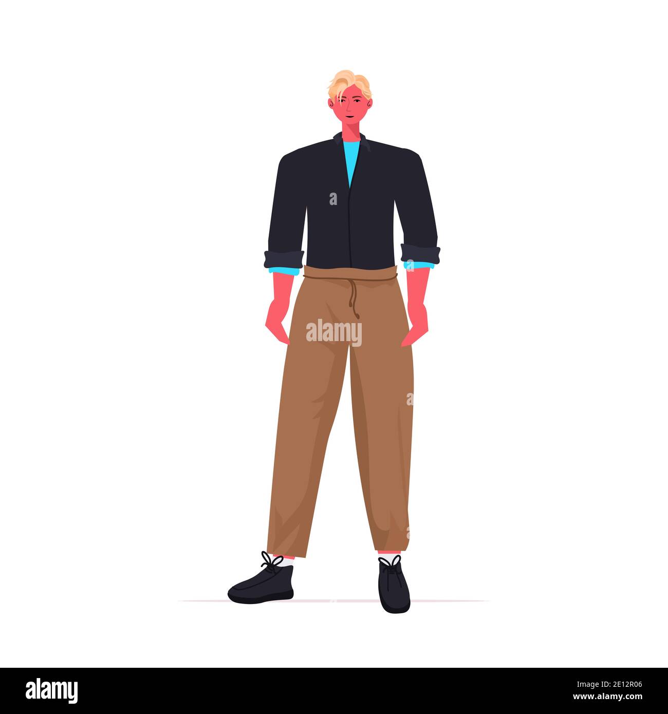 young man in casual trendy clothes male cartoon character standing pose ...