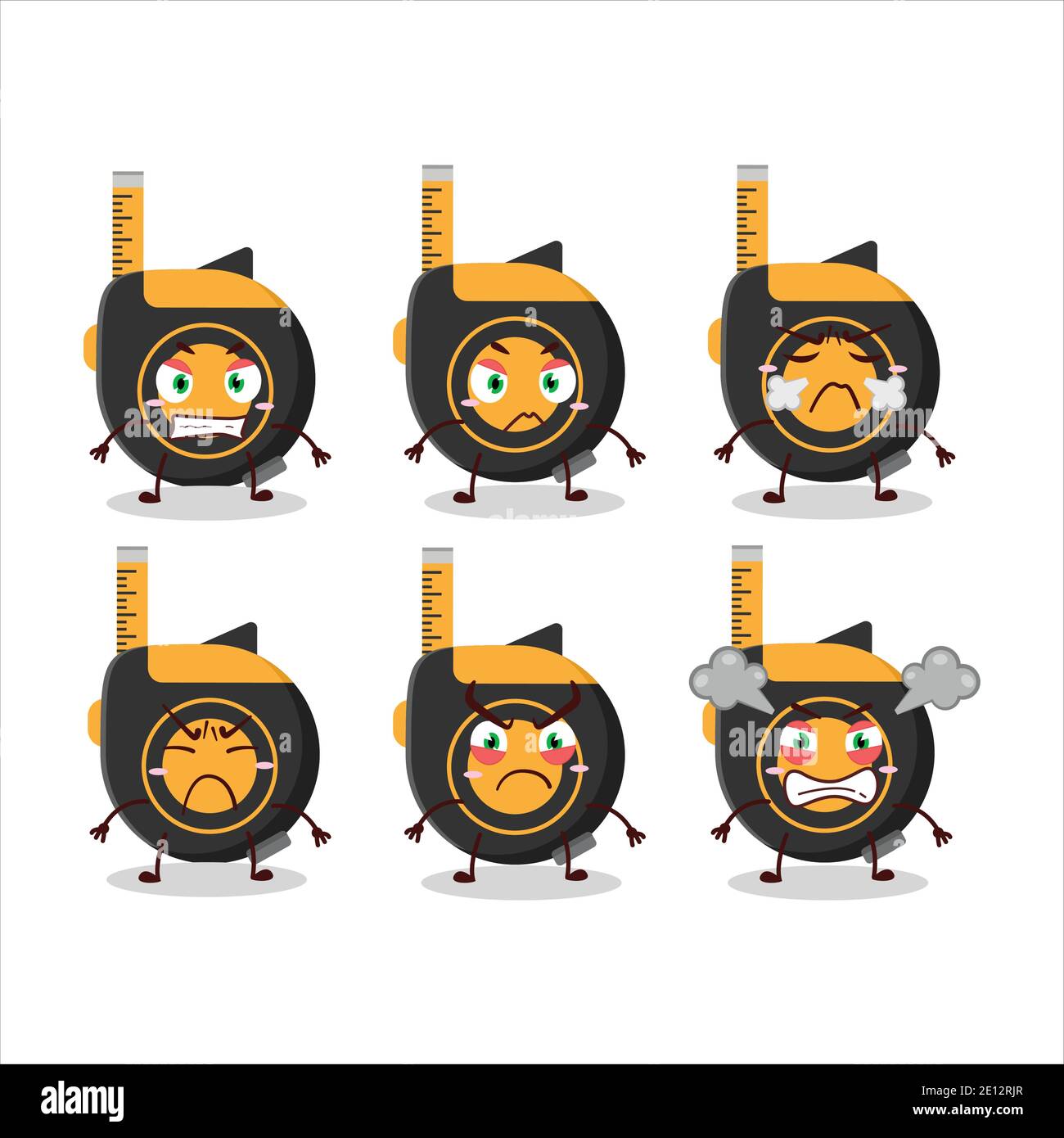 Tape measure cartoon character with various angry expressions. Vector ...