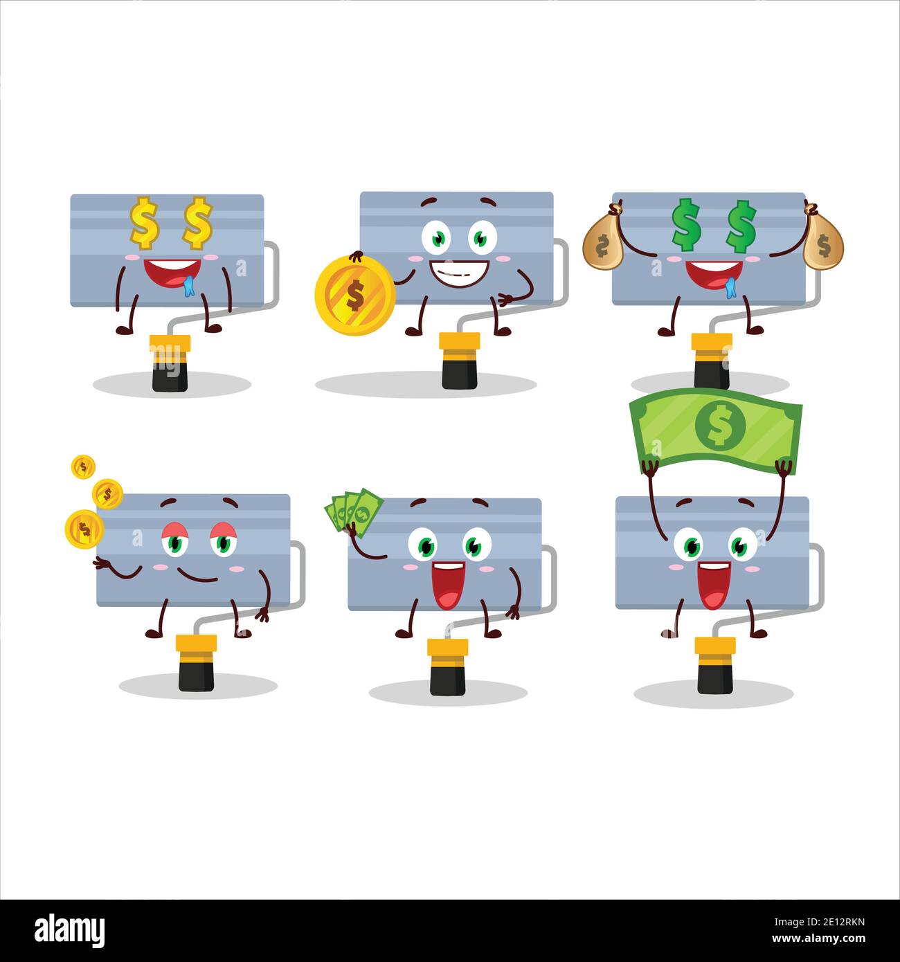 Roll paint brush cartoon character with cute emoticon bring money ...