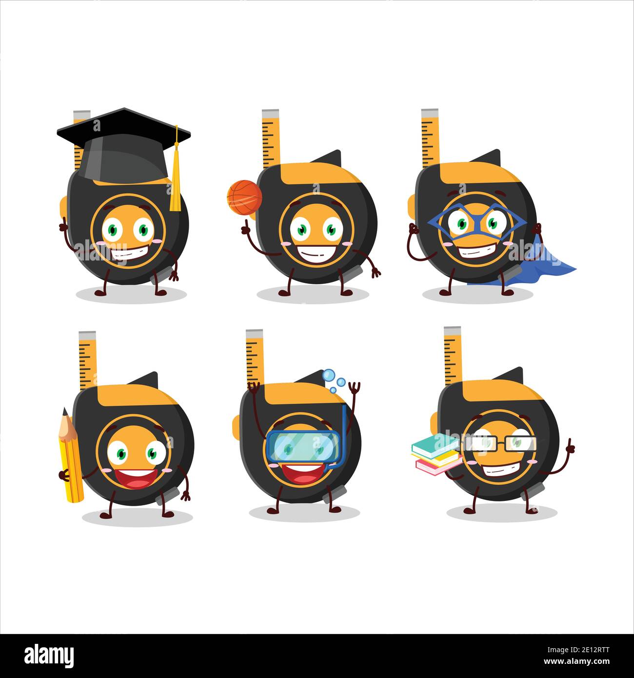 School student of tape measure cartoon character with various ...