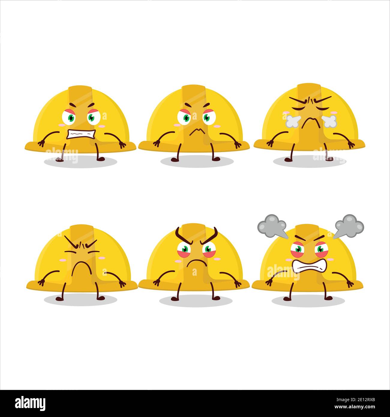 Yellow construction helmet cartoon character with various angry ...