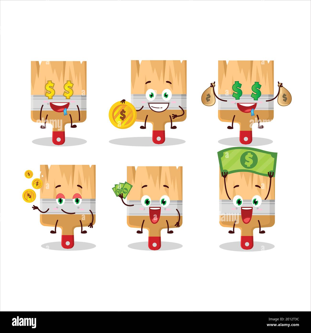 Wooden paint brushes cartoon character with cute emoticon bring money ...