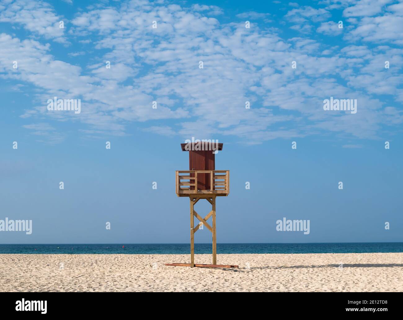 Watchtower Of The Lifeguard On An Empty Sand Beach Stock Photo - Alamy