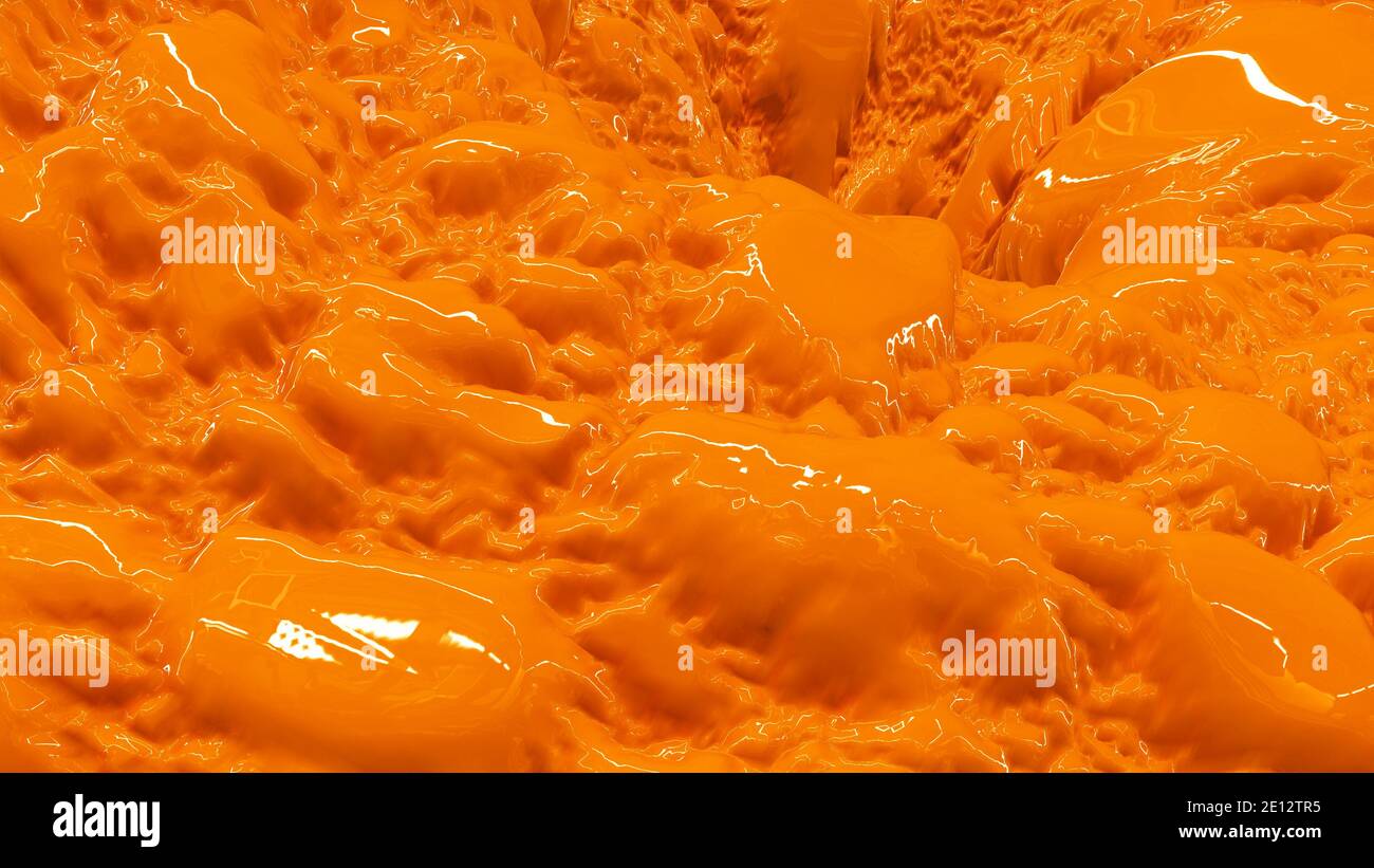 Hyper realistic melting glossy and shiny yellow formless plastic paint ...