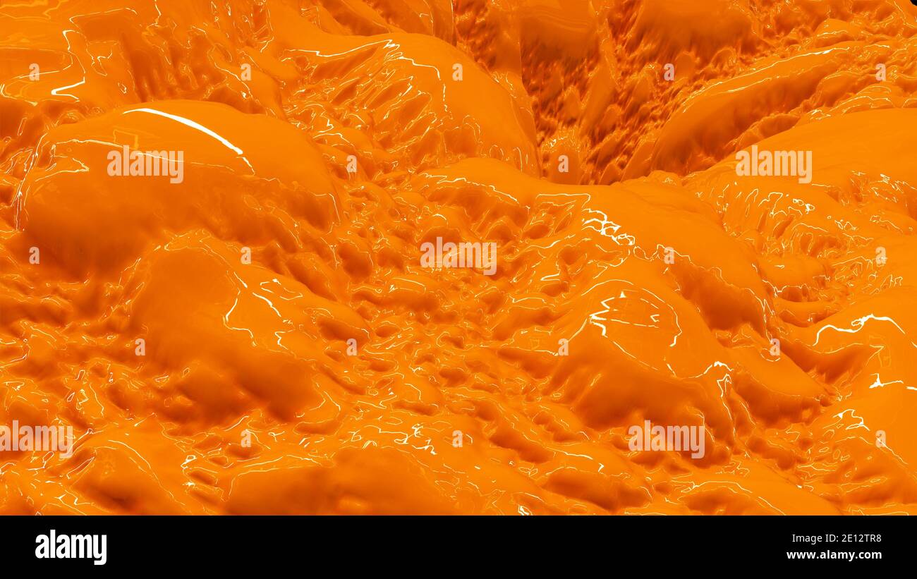 Hyper realistic melting glossy and shiny yellow formless plastic paint ...