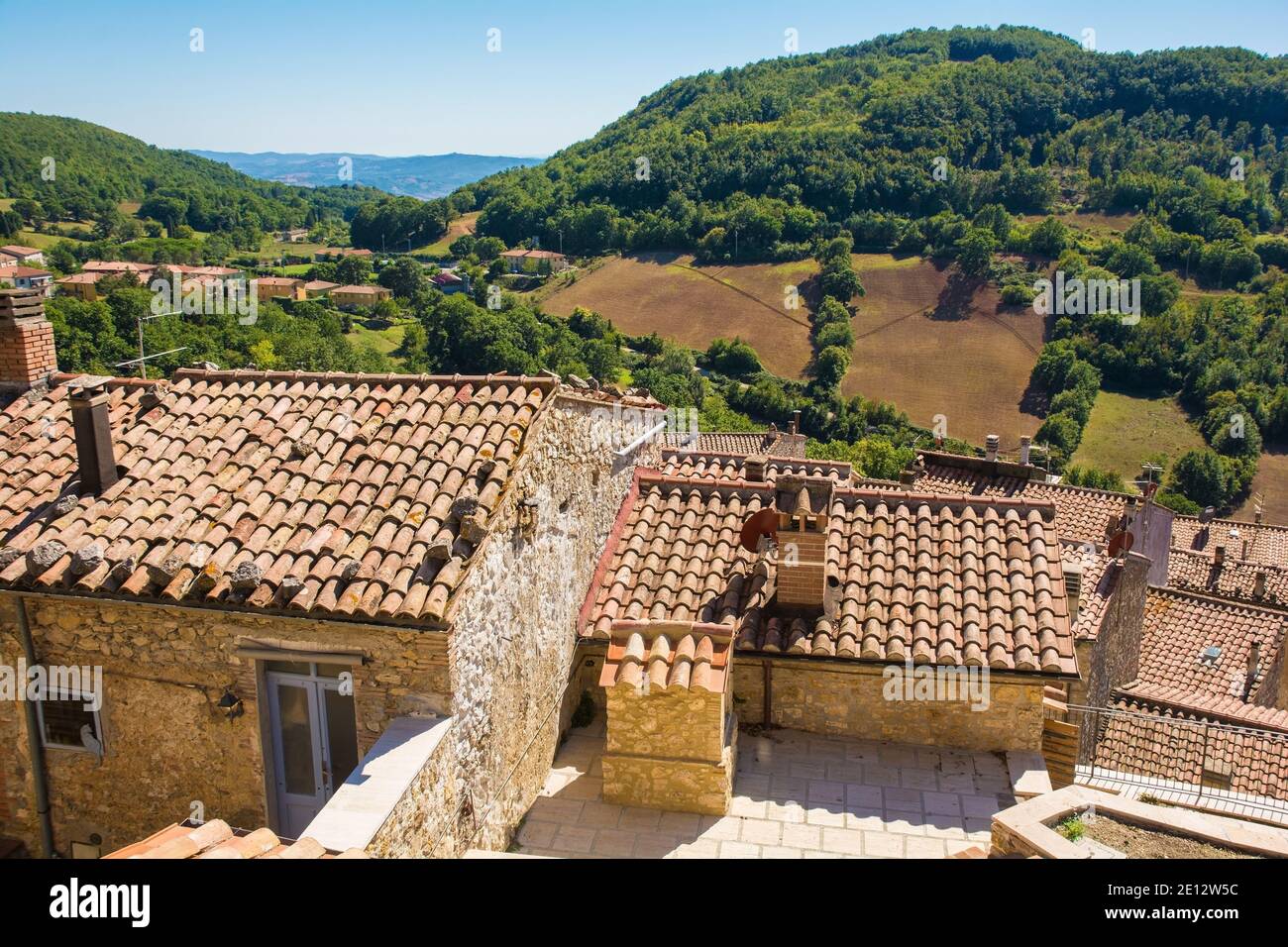 The late summer landscape near the historic medieval village of ...