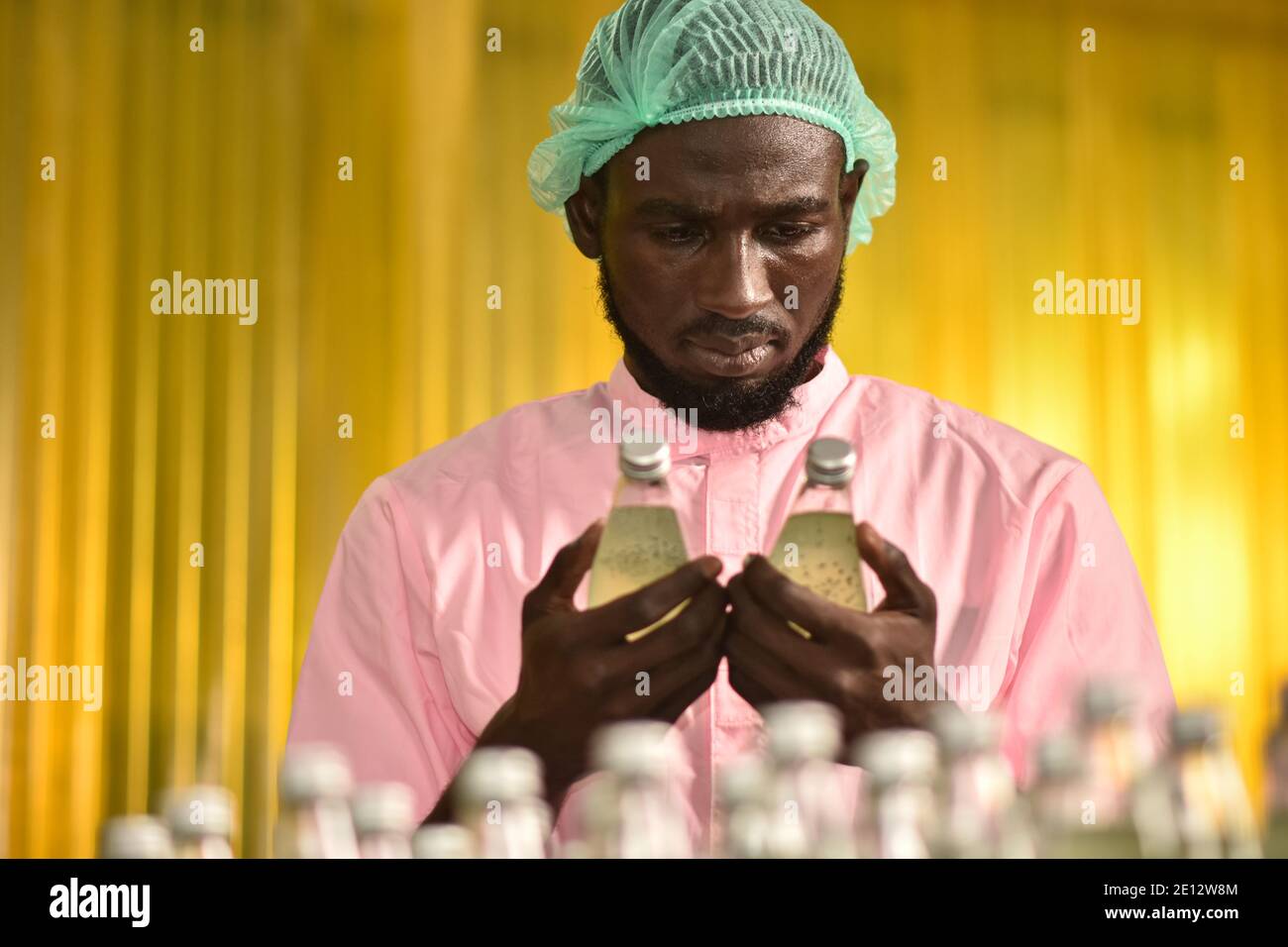Workers checking product in Export warehouse, Man check beverage ...